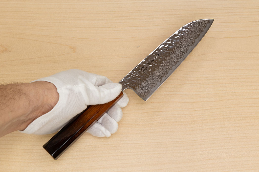 Hokiyama Sakon AUS10 Hammered shiny Damascus 165mm (6.5") Santoku knife ...
