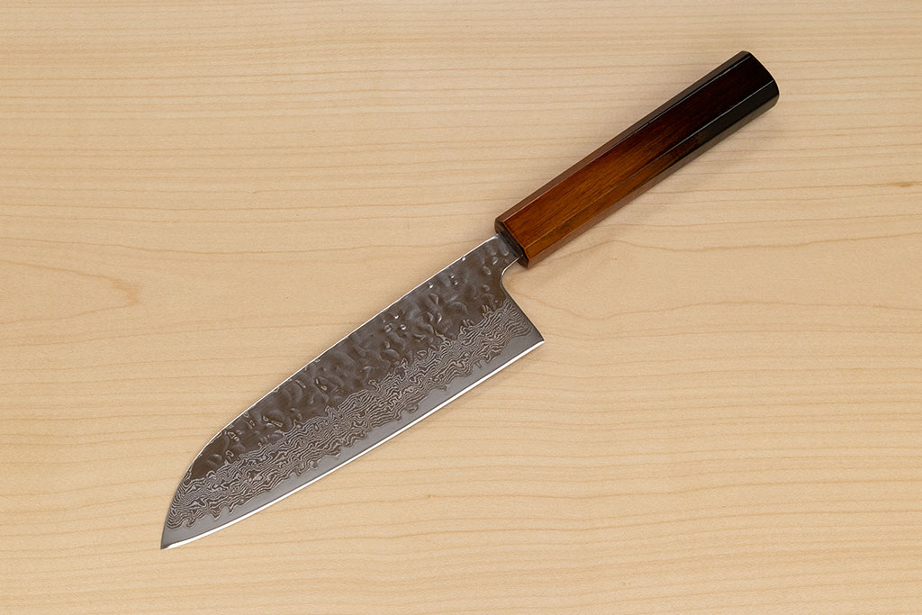 Hokiyama Sakon AUS10 Hammered shiny Damascus 165mm (6.5") Santoku knife ...