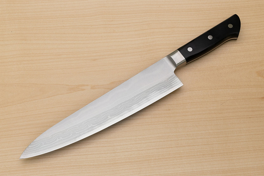 Tetsuhiro VG10 Kasumi nagashi Damascus Gyuto knife 240mm (9.5") Black ...